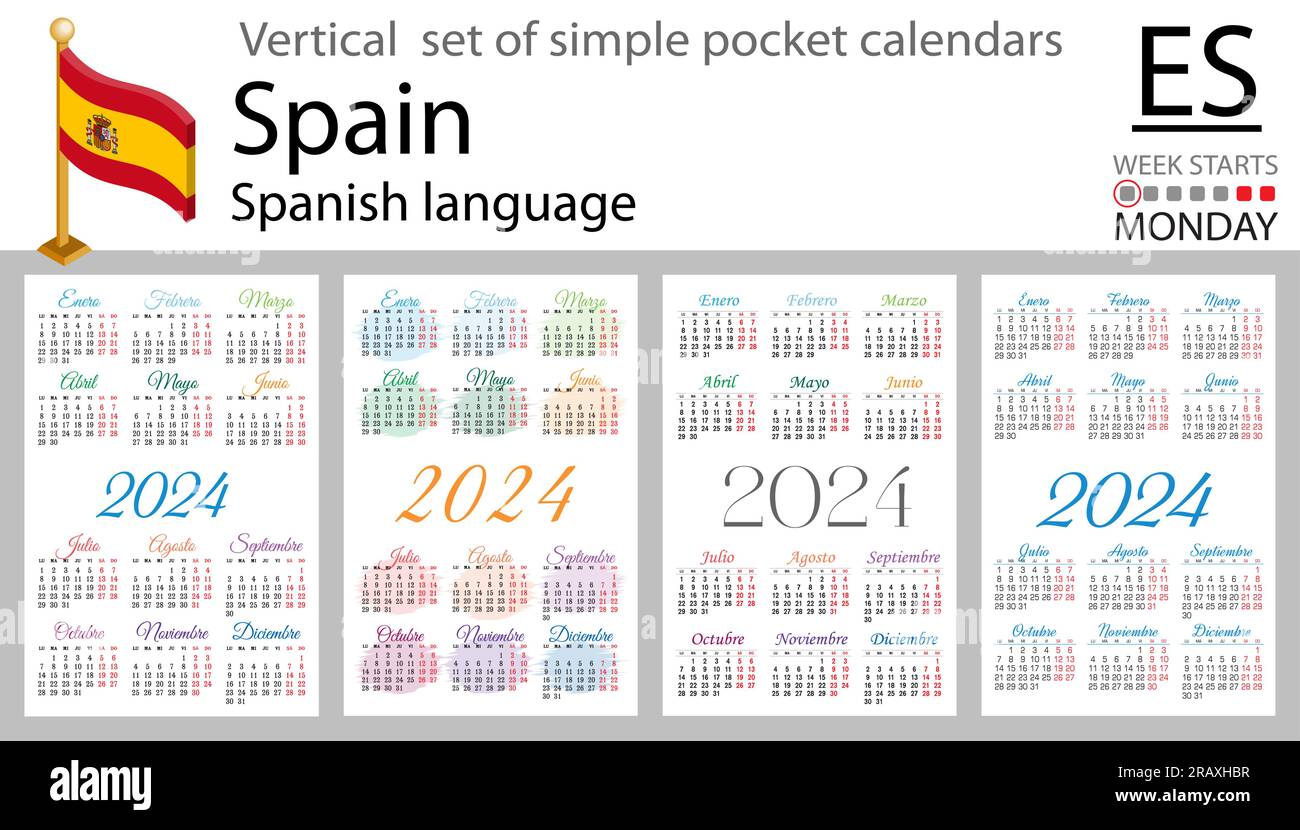Spanish vertical set of pocket calendar for 2024 (two thousand twenty ...