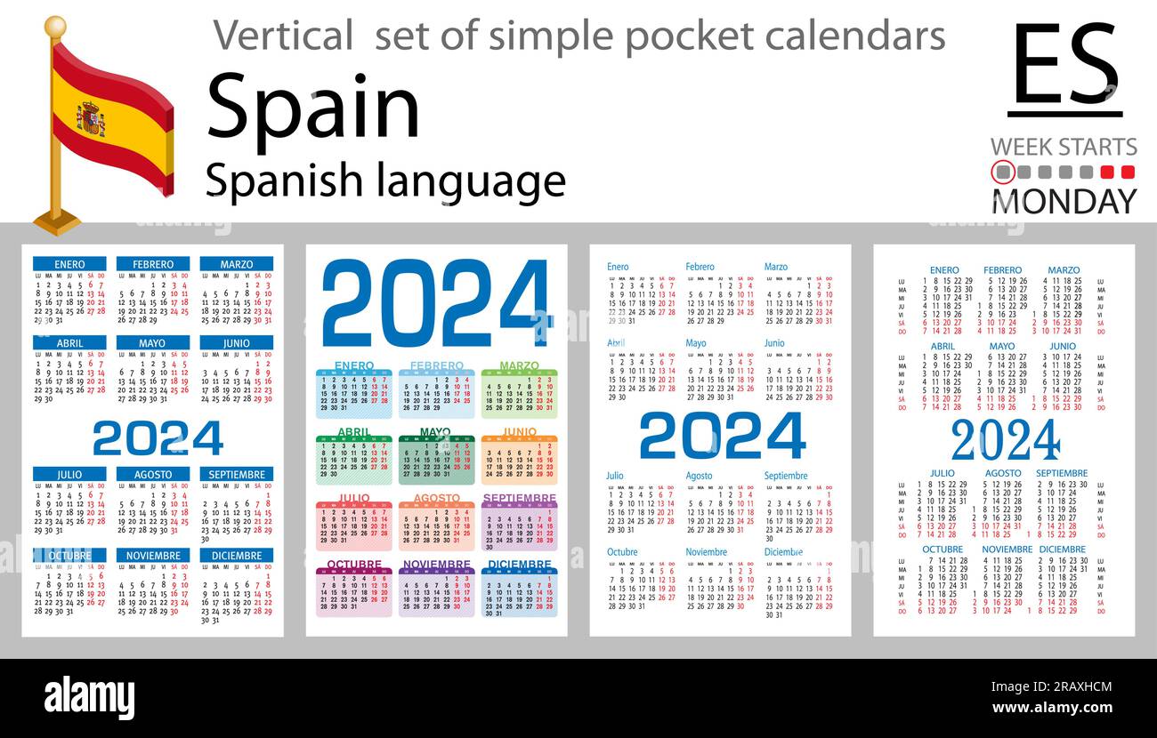 Spanish vertical set of pocket calendar for 2024 (two thousand twenty ...