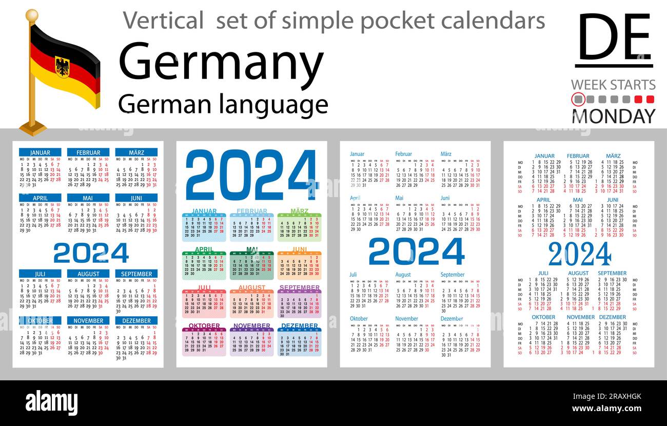 German vertical set of pocket calendar for 2024 (two thousand twenty ...