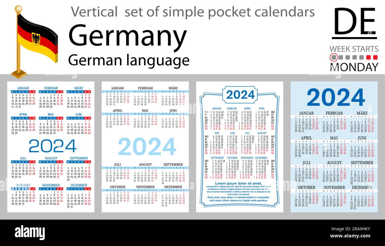 German vertical set of pocket calendar for 2024 (two thousand twenty ...
