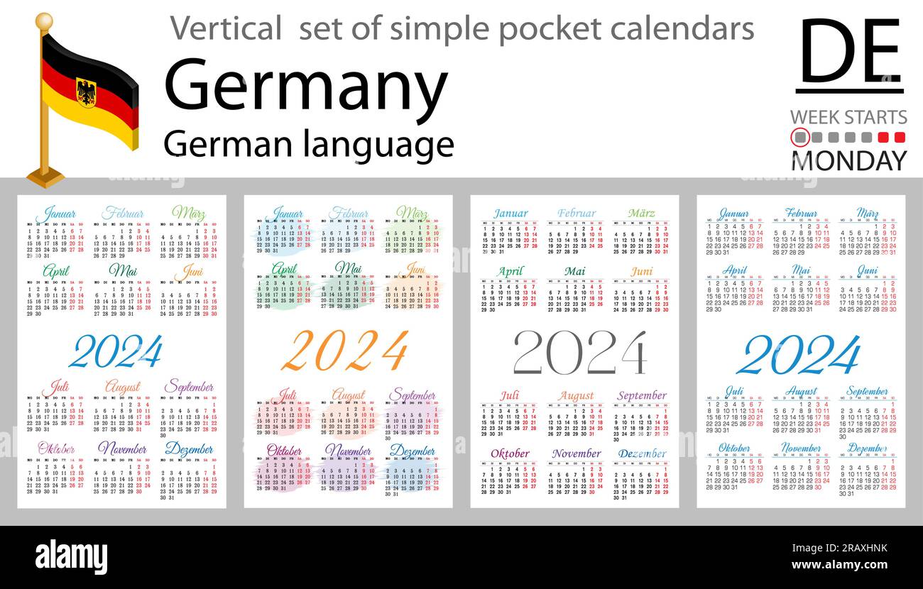 German vertical set of pocket calendar for 2024 (two thousand twenty ...