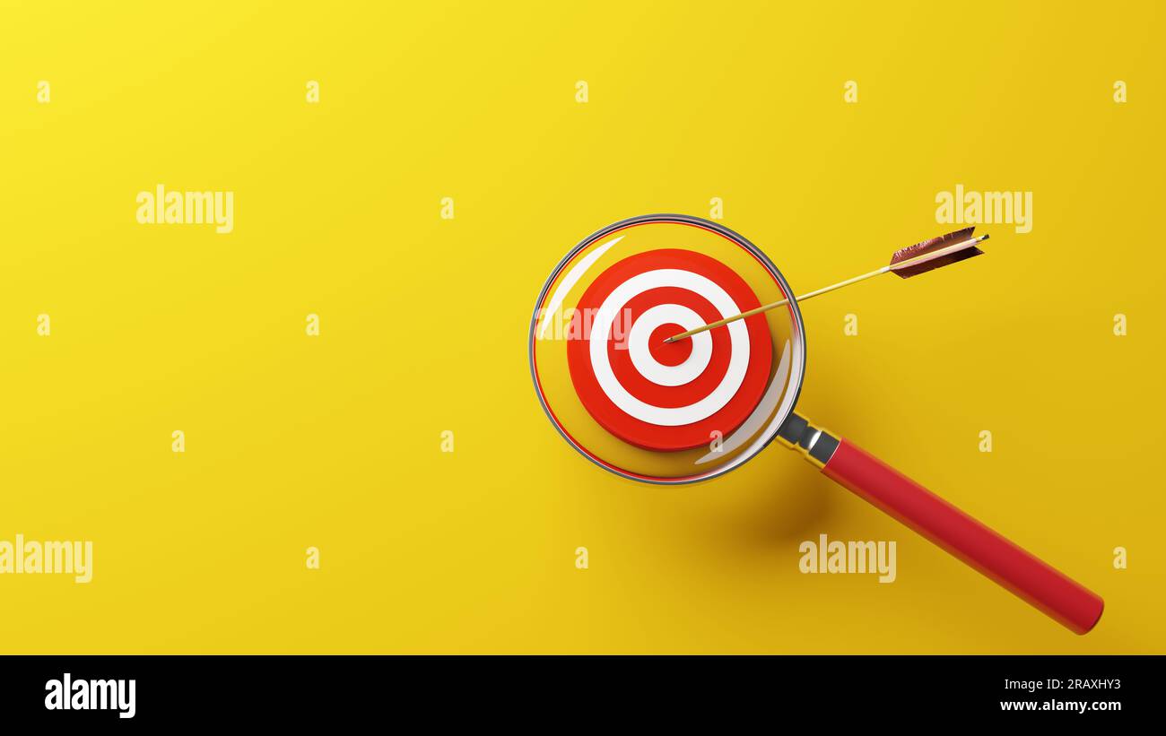 yellow background with an arrow hitting the target symbolizing business ...