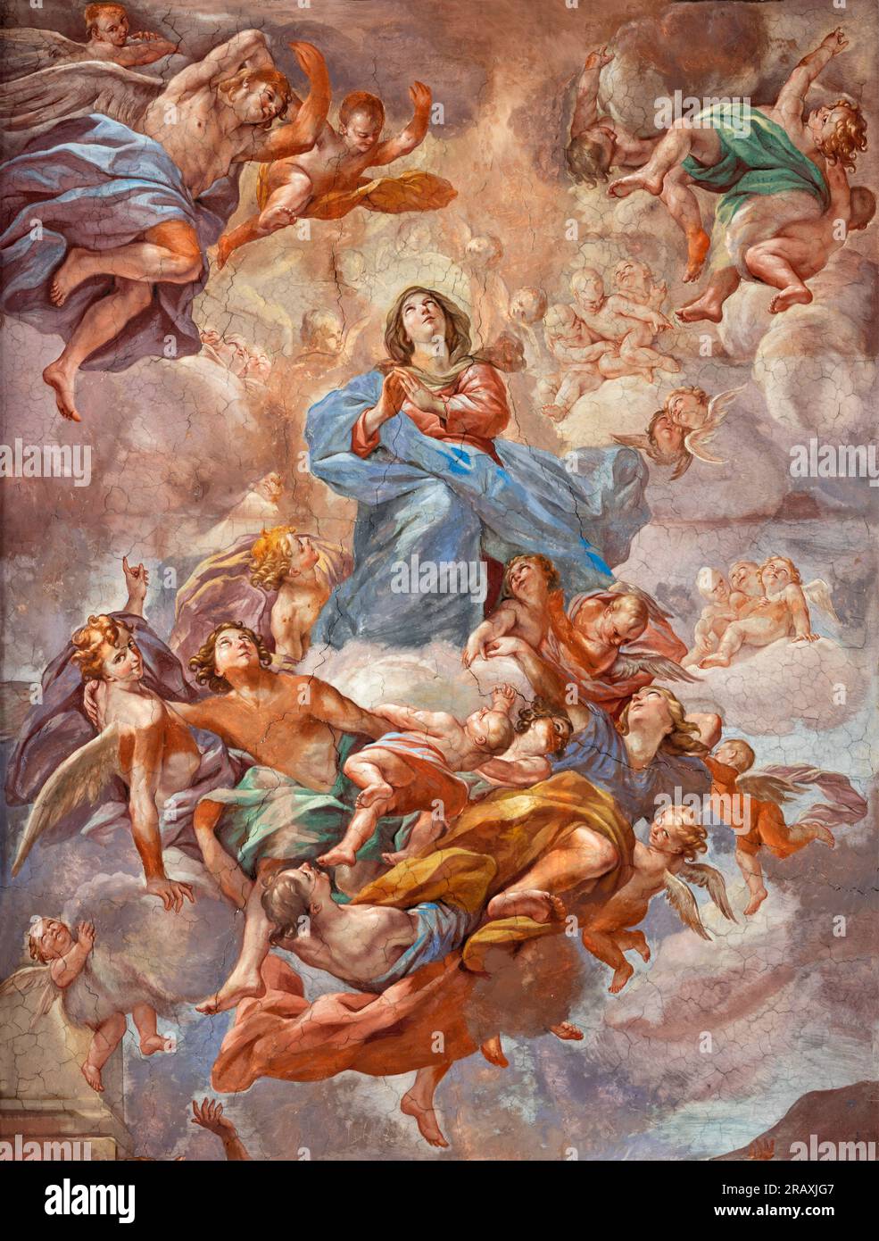 NAPLES, ITALY - APRIL 20, 2023: The detail of fresco of Assumption in ...