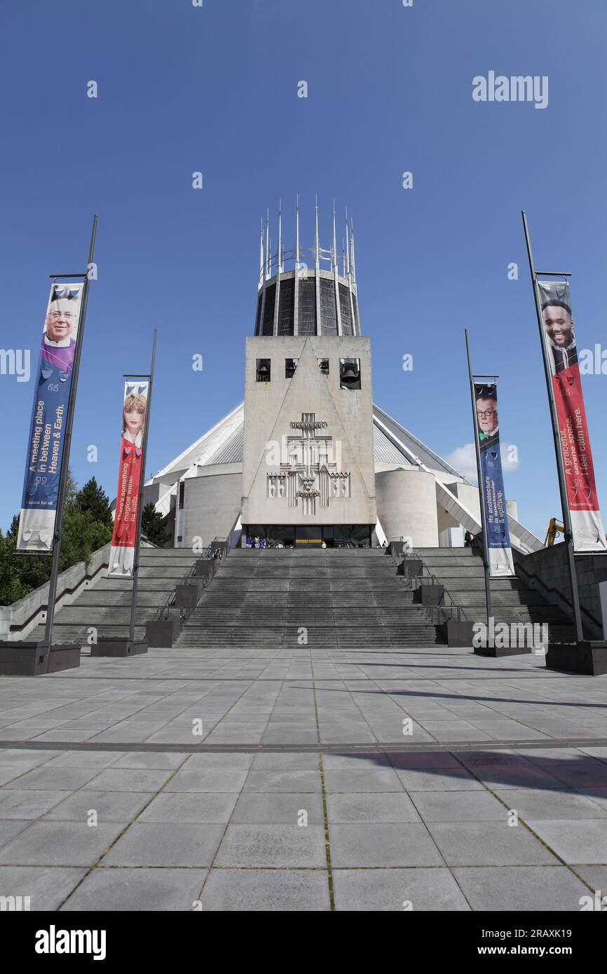 Liverpool Metropolitan Cathedral's interior, stained glass and circular ...