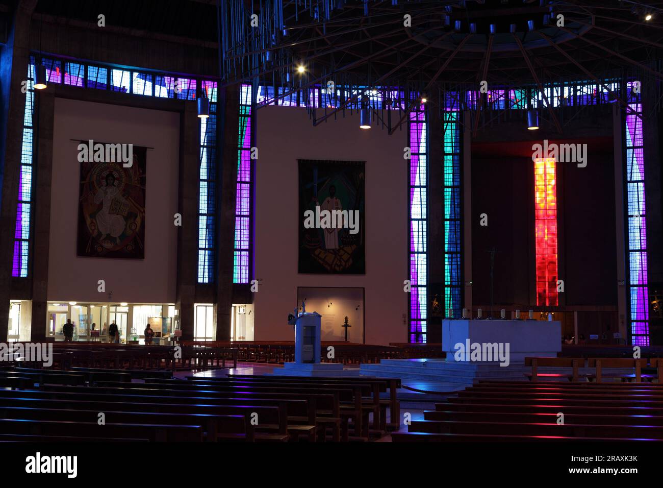 Liverpool Metropolitan Cathedral's interior, stained glass and circular ...