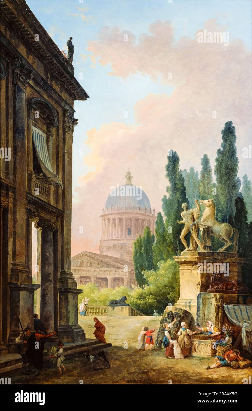 With the horse tamer of the monte cavallo and a church hi-res stock ...