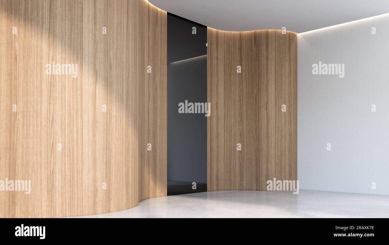 Modern empty room with vertical wooden slats. 3d illustration render ...