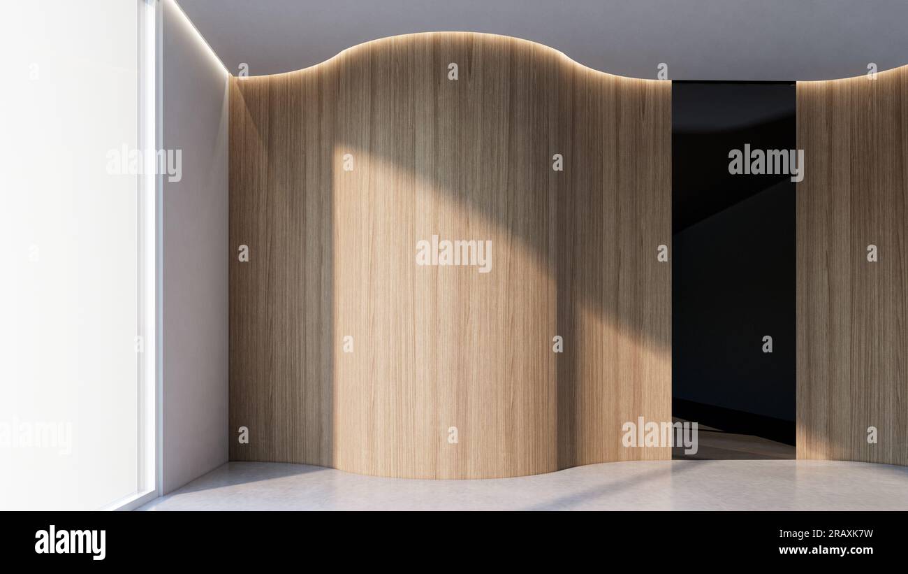 Modern empty room with vertical wooden slats. 3d illustration render ...