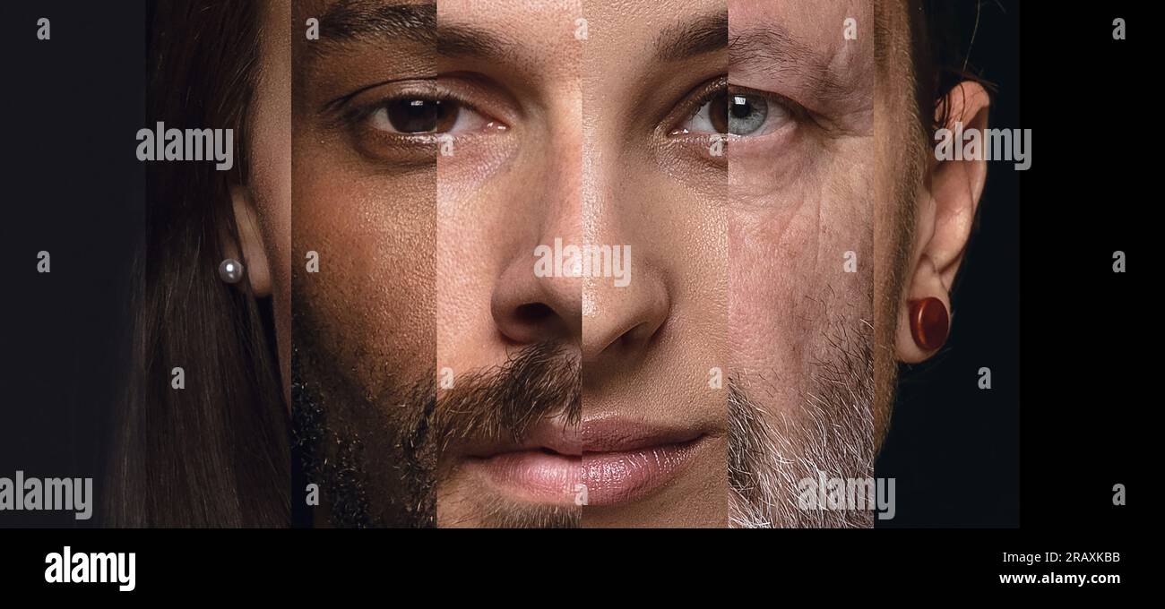 Human face made from portrait of different people of diverse age ...