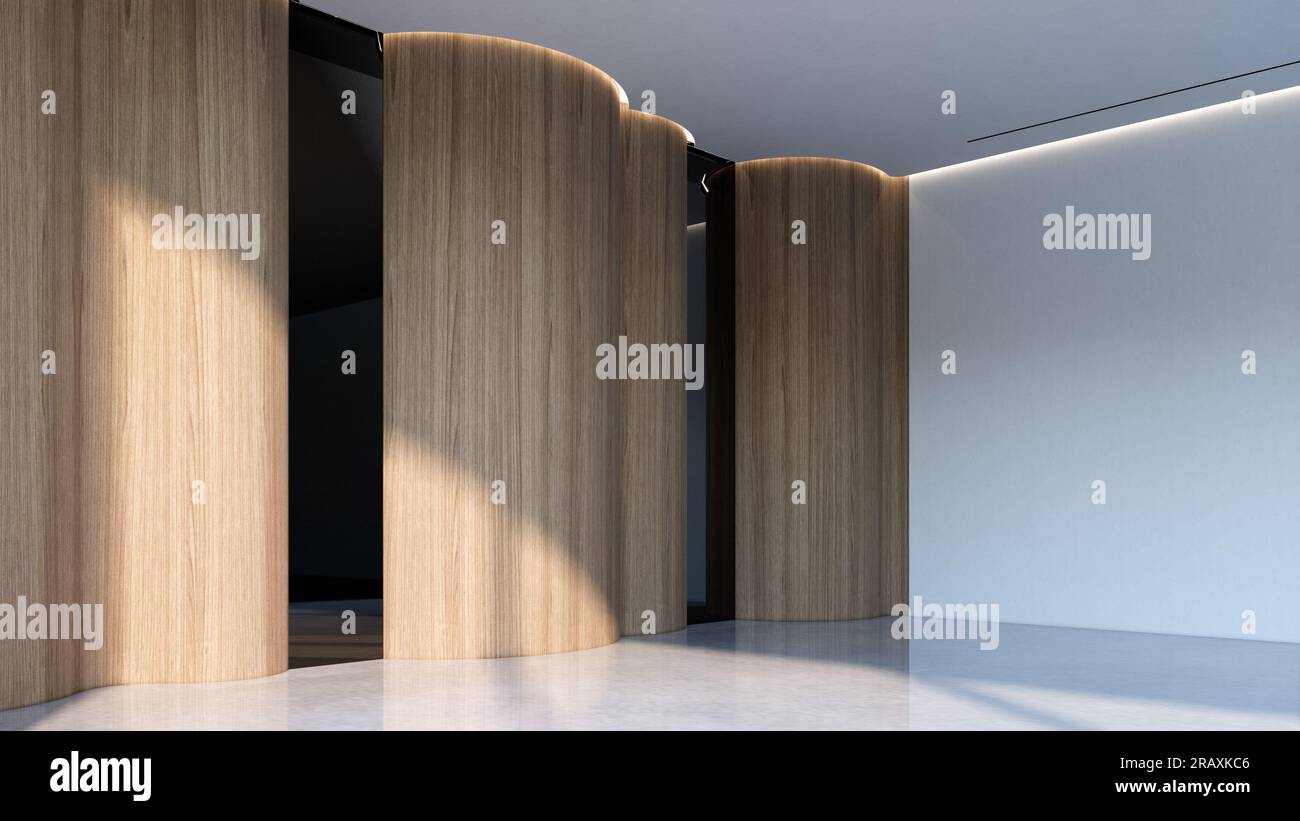 Modern empty room with vertical wooden slats. 3d illustration render ...