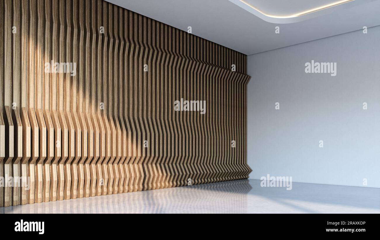 Modern empty room with vertical wooden slats. 3d illustration render ...