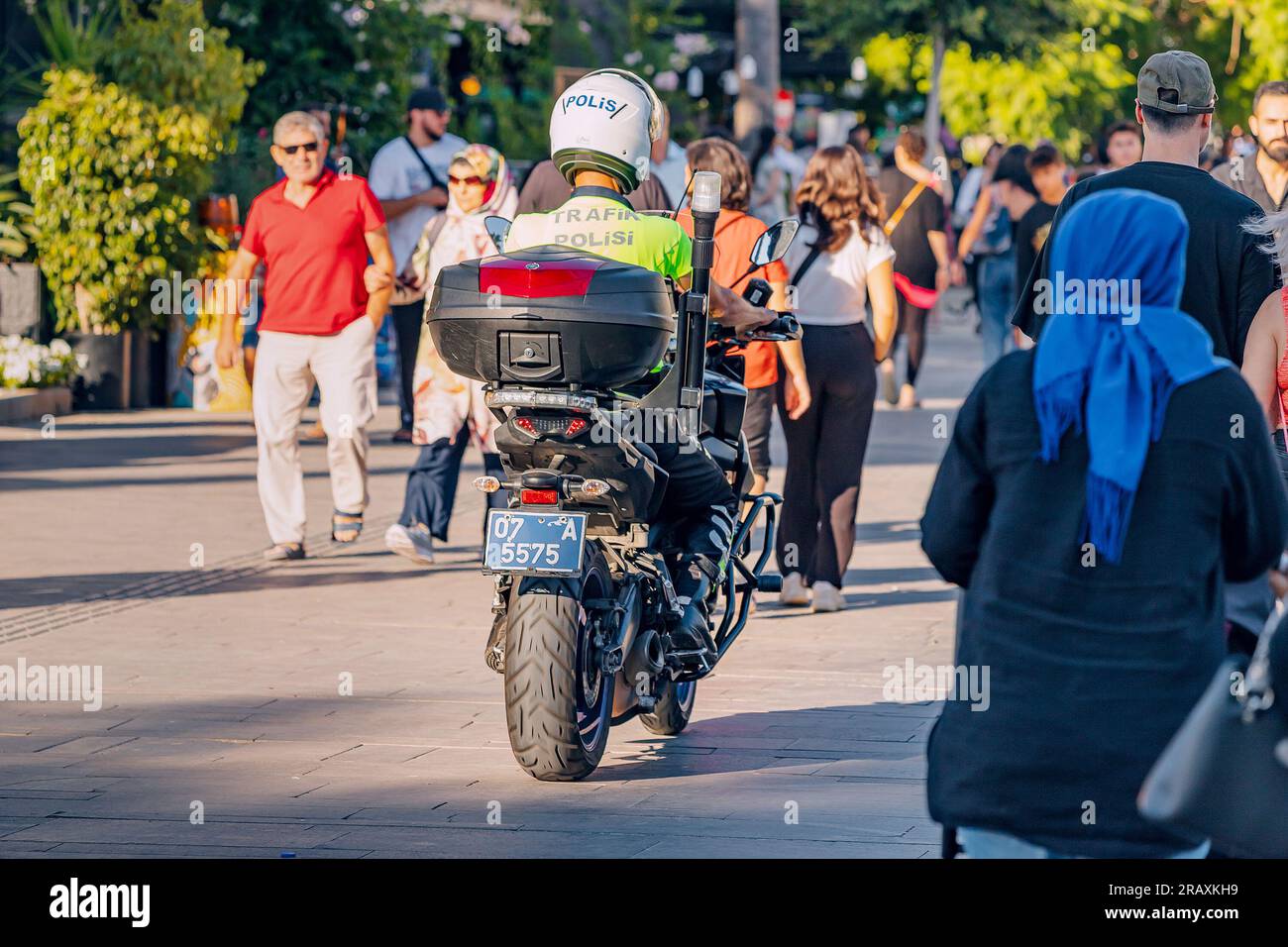 10 July 2022, Antalya, Turkey: Bike Police patrol the coastal promenade ...