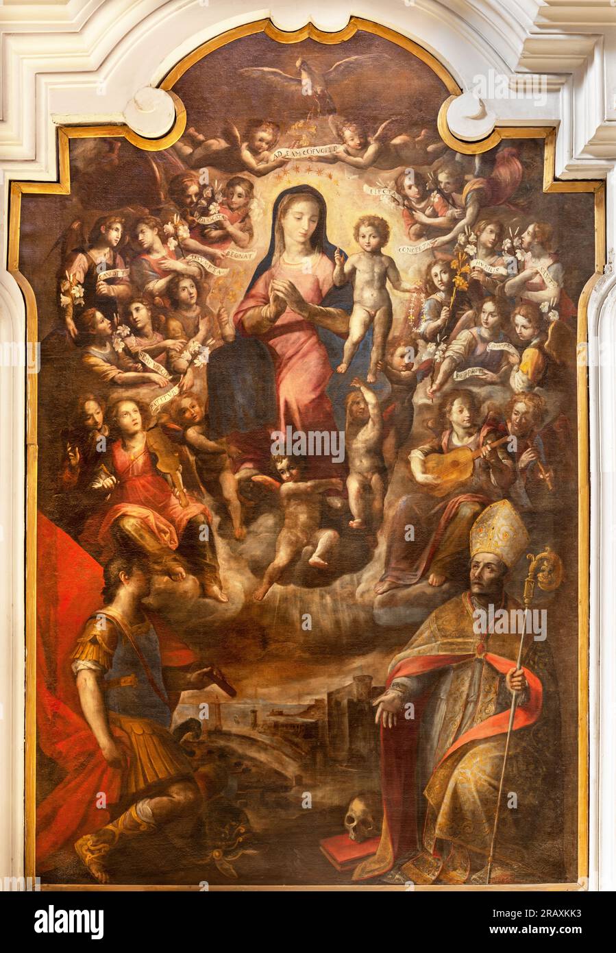 Title: NAPLES, ITALY - APRIL 21, 2023: The fresco of Madonna among the ...