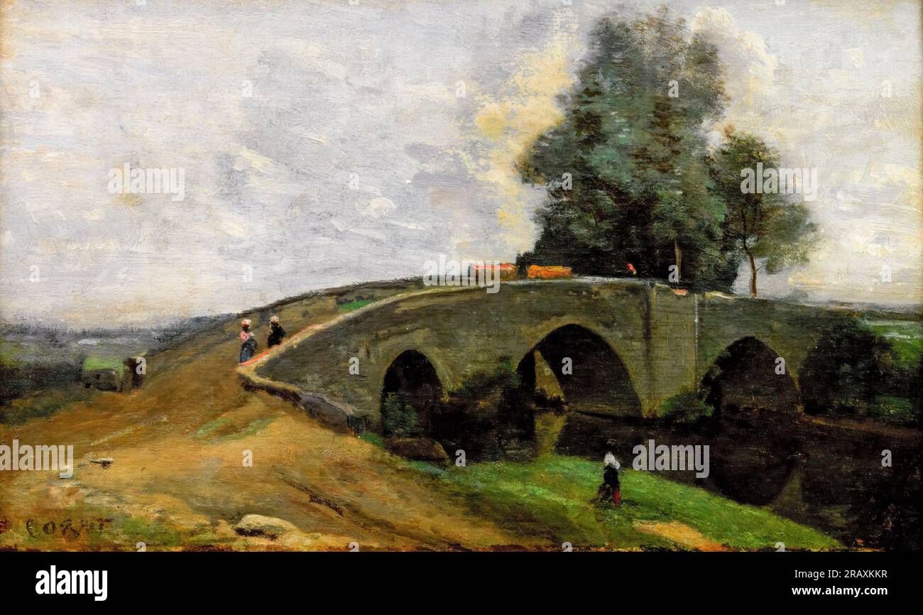 Jean Baptiste Camille Corot, Le vieux pont (The old bridge), landscape ...