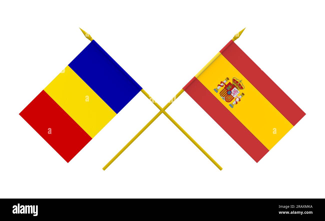 Flags of Romania and Spain, 3d render, isolated on white Stock Photo ...