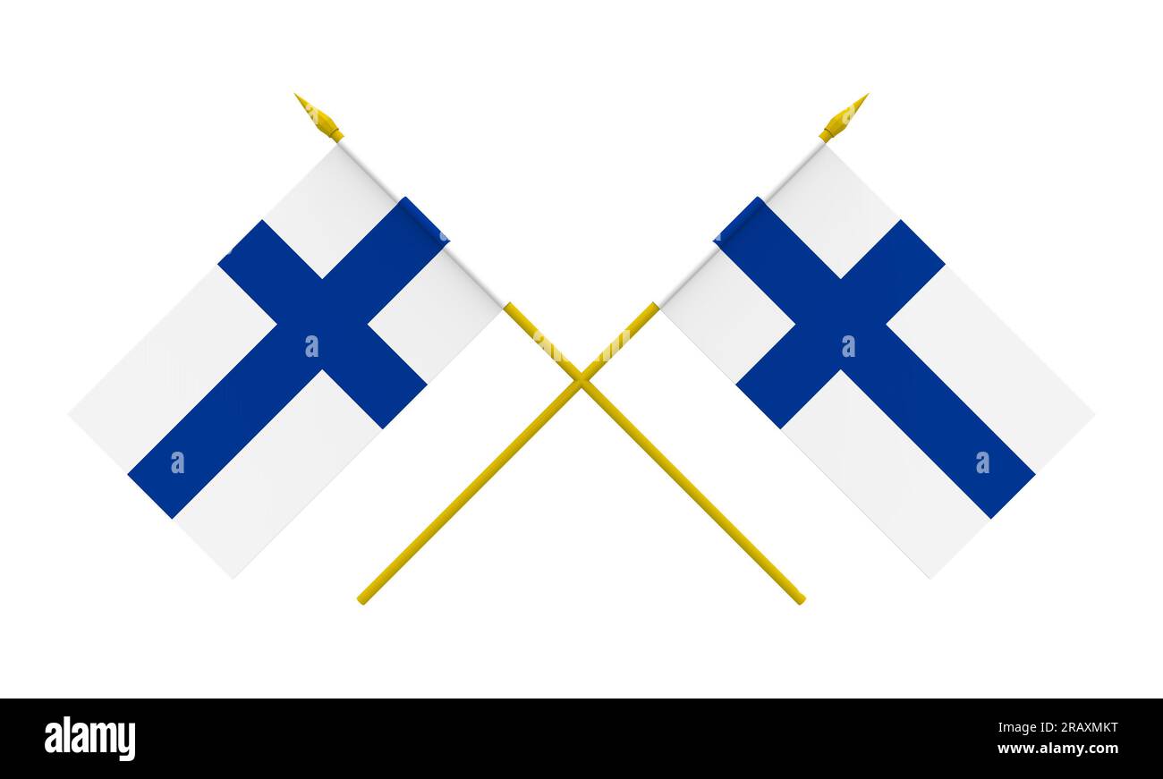 Two crossed flags of Finland, 3d render, isolated on white Stock Photo ...