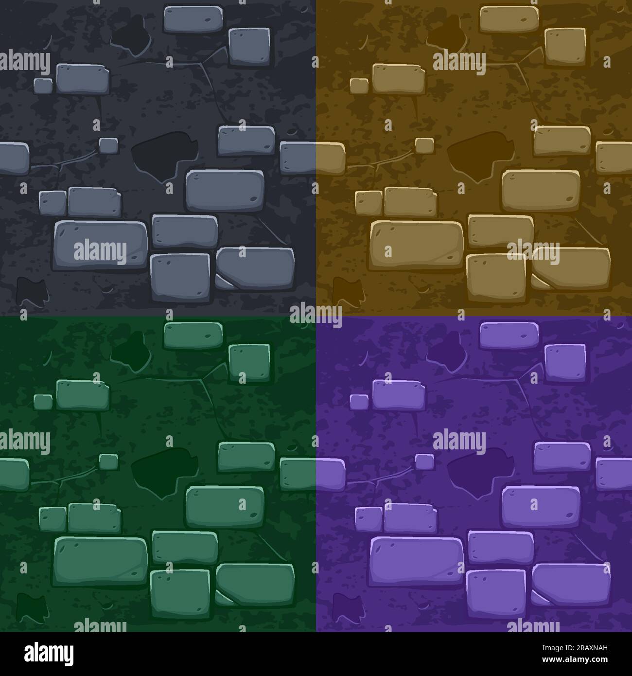 Set seamless Textures stone. Cartoon old brick wall texture for 2D game ...