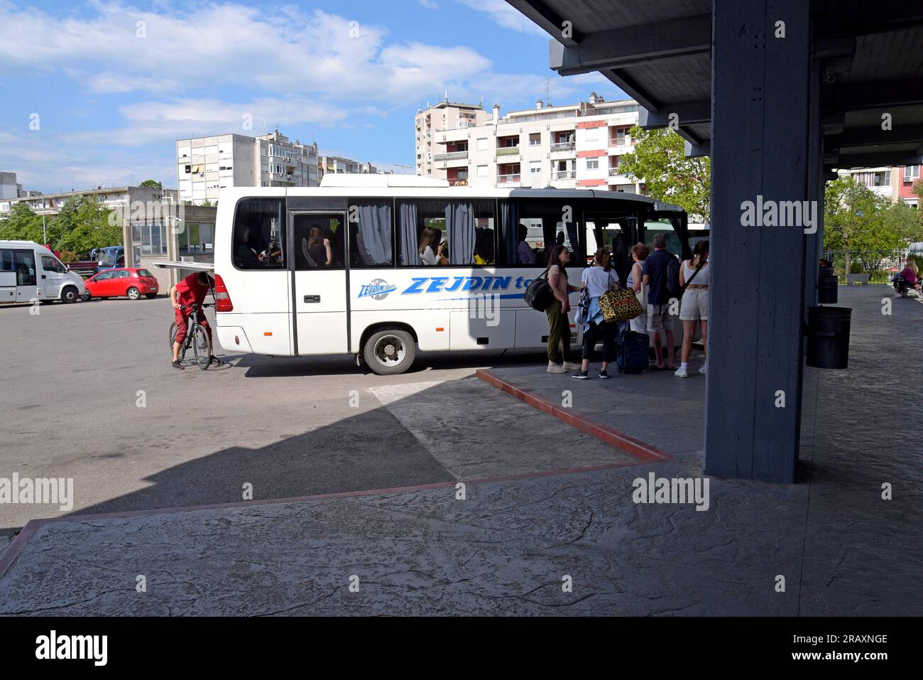 People catching buses in the central bus station of Podgorica, capital ...