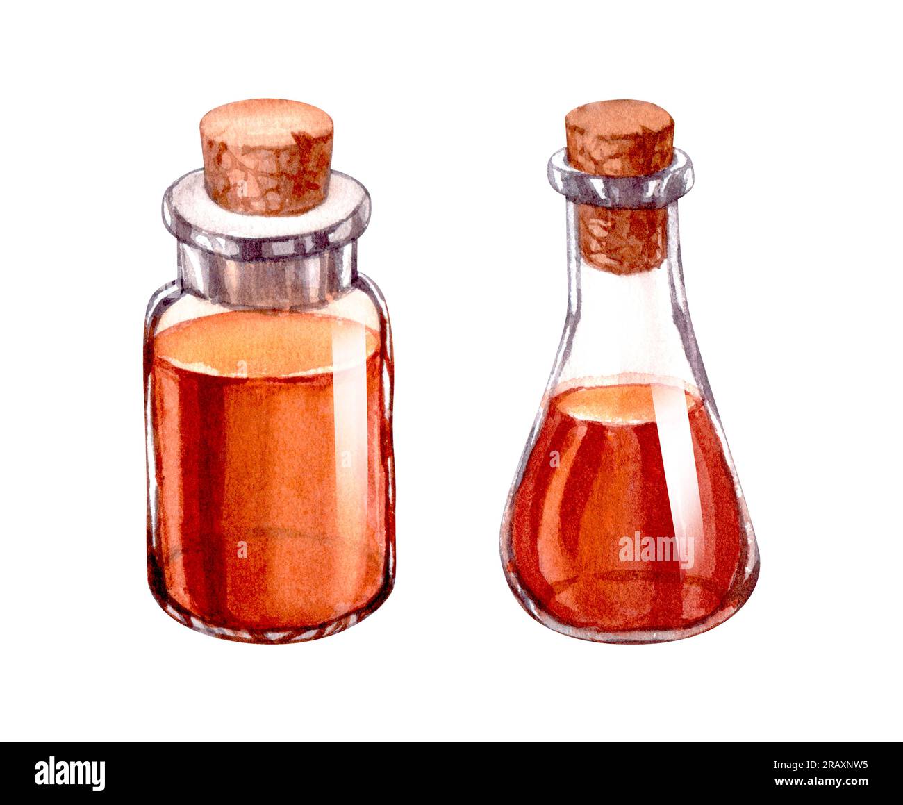 Bottles with tincture set, essential oils. Hand drawn watercolor ...