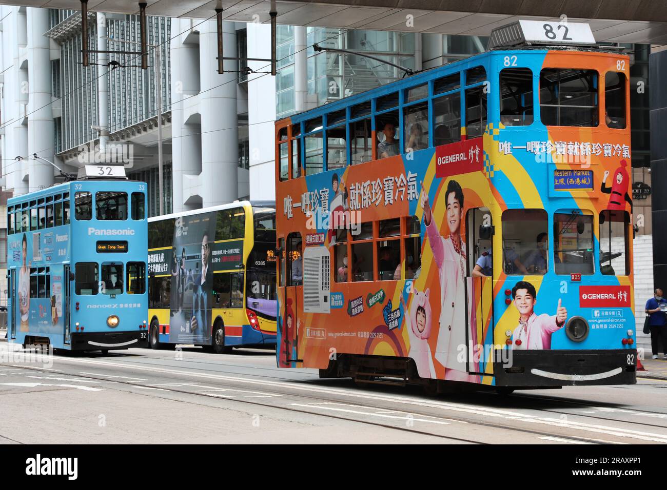 Traditional Hong Kong trams in Central, Hong Kong, China Stock Photo ...