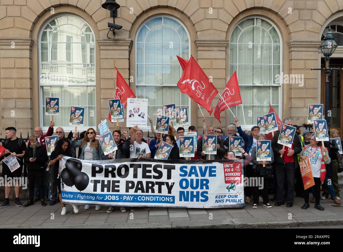 London, UK. 5 July, 2023. Activists from a coalition of groups hold a ...