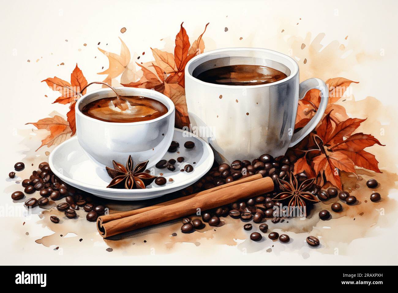 Coffee Watercolor on white background. Watercolor painting daily ...