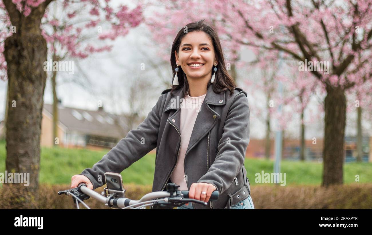 Close portrait of beautiful multi-ethnic Turkish woman 20-29s riding a ...