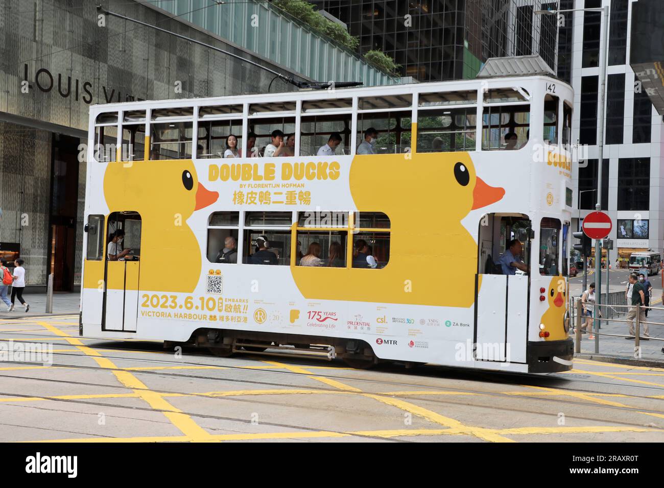 Traditional Hong Kong tram with Double Ducks design in Central, Hong ...