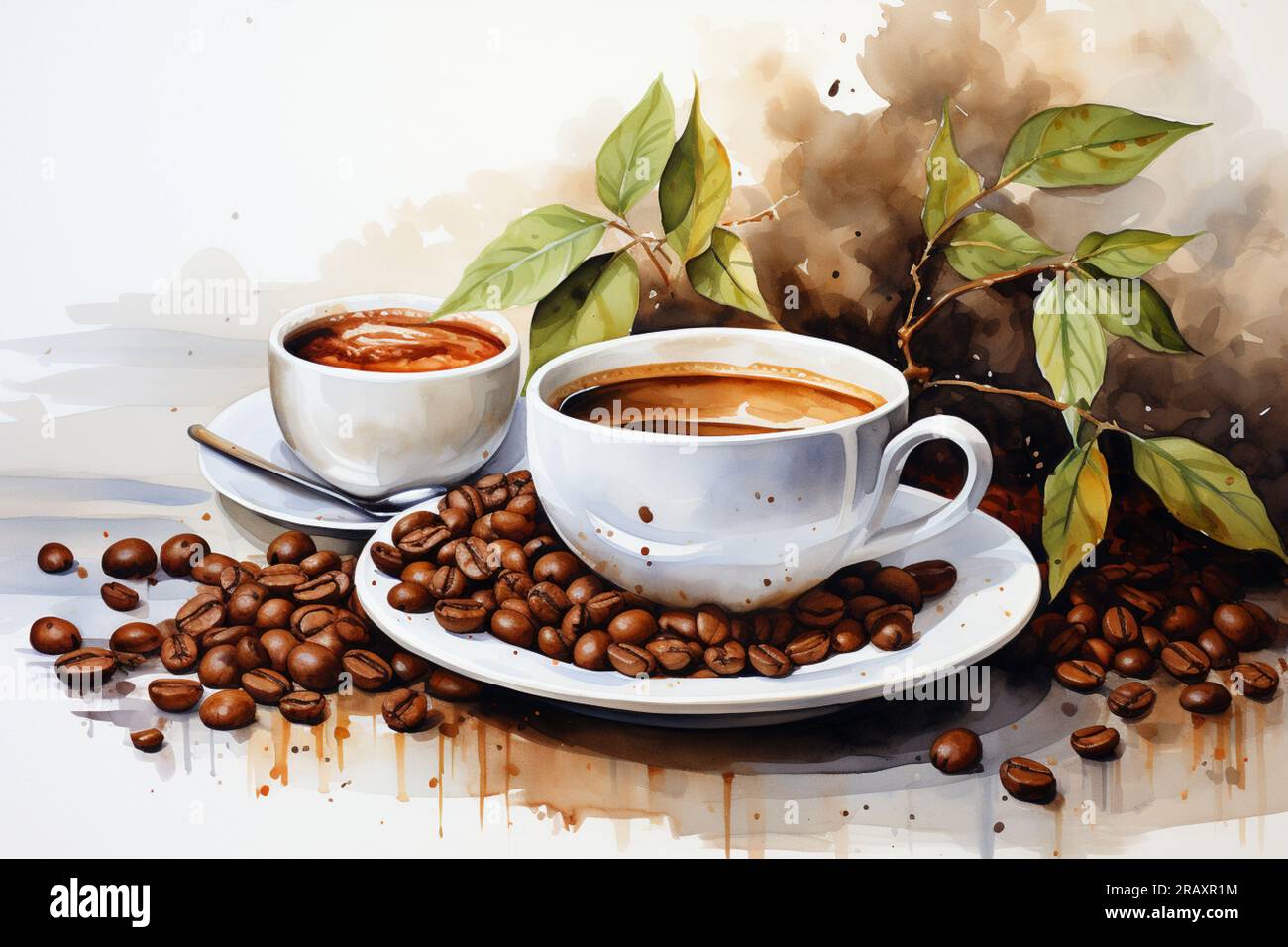Coffee Watercolor on white background. Watercolor painting daily ...