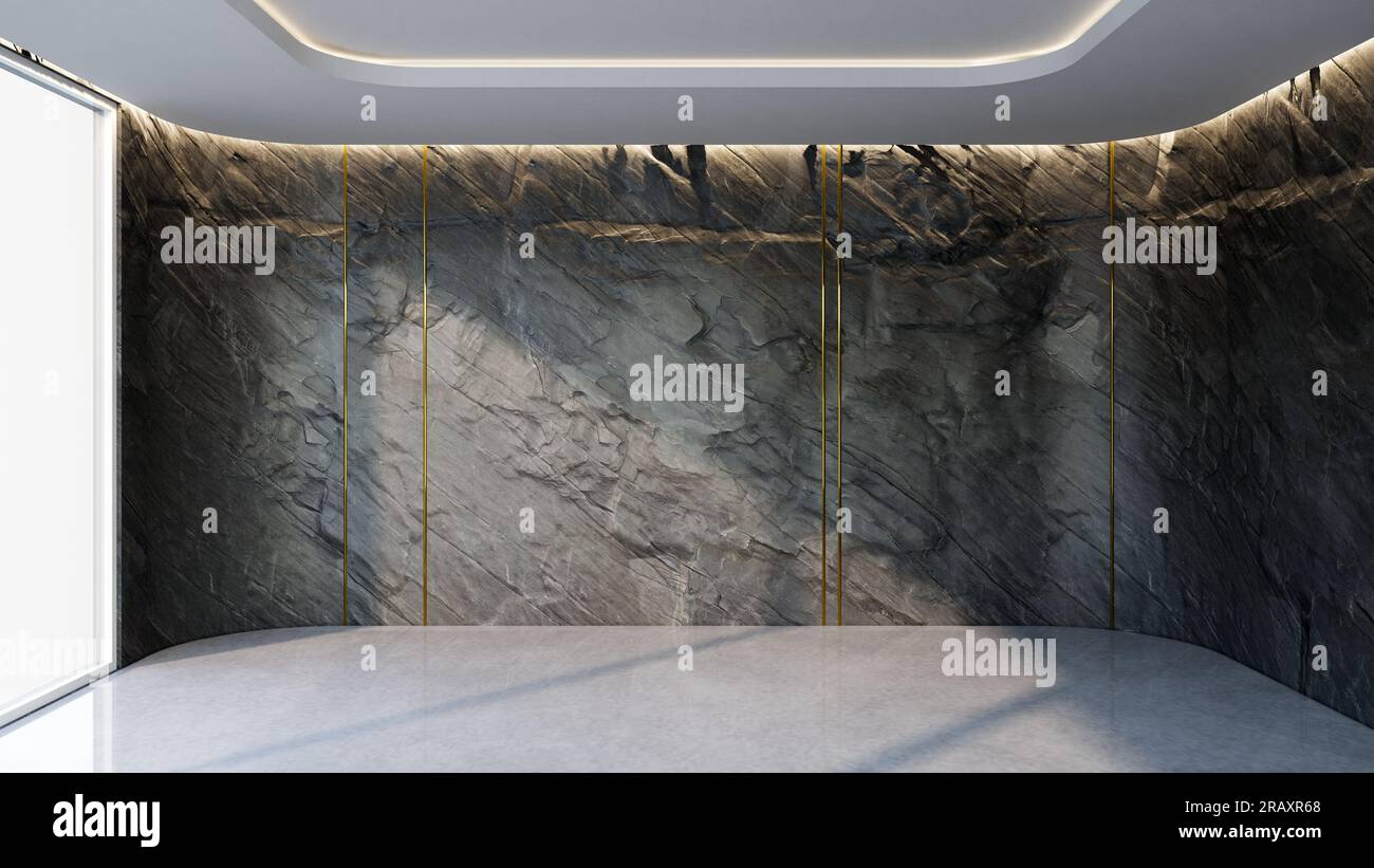 Empty room modern minimalist architecture with stone background, curved ...