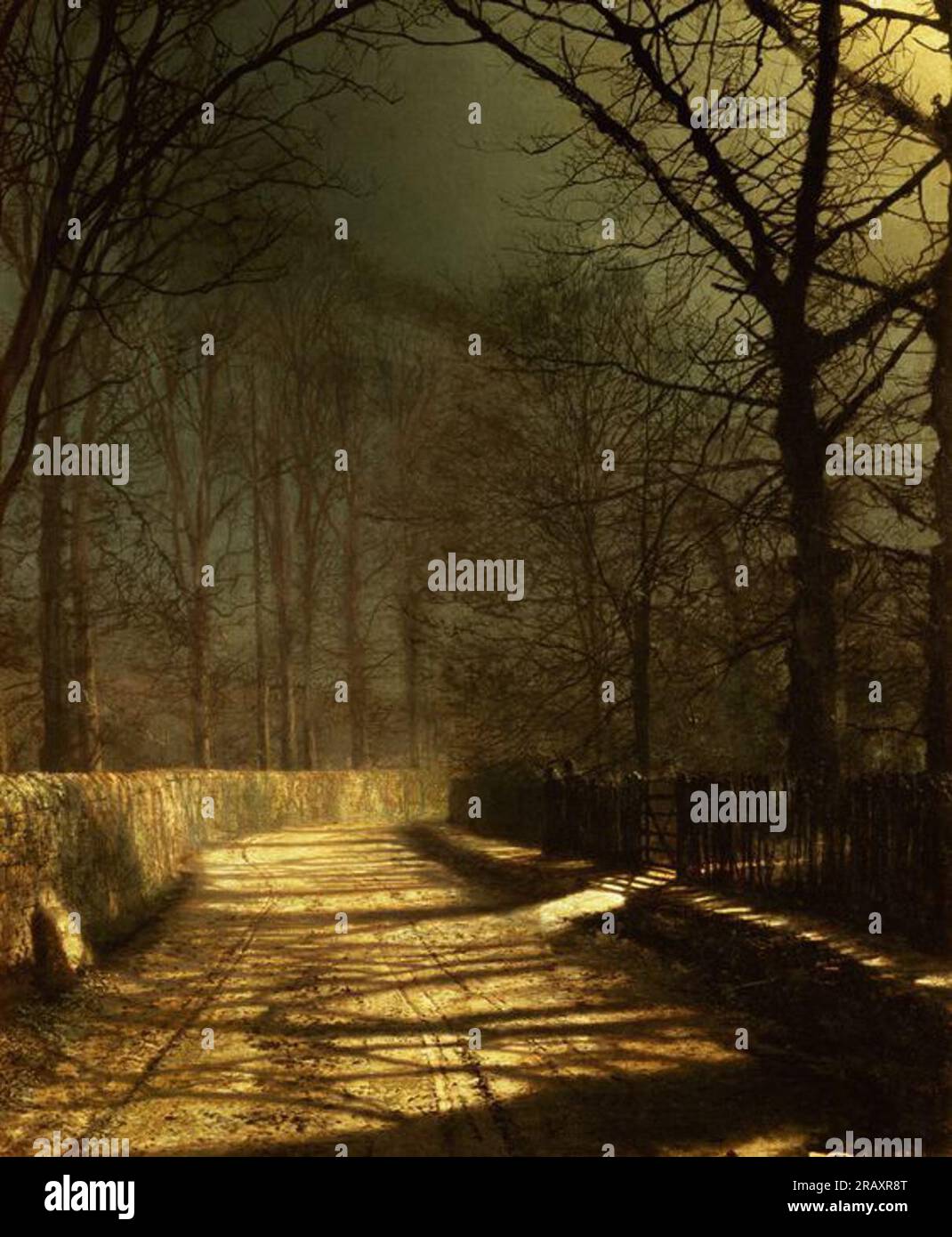 A Moonlit Lane with Two Lovers by a Gate by John Atkinson Grimshaw ...