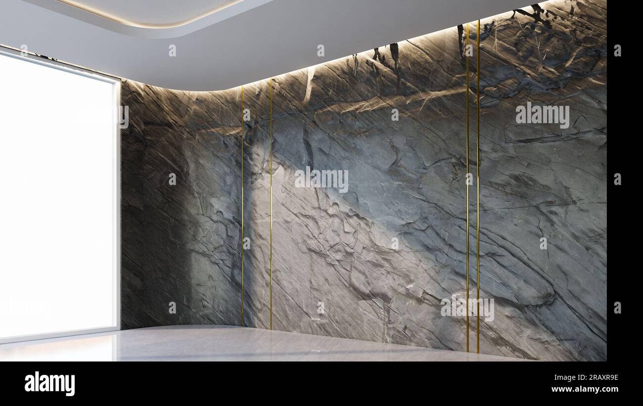 Empty room modern minimalist architecture with stone background, curved ...
