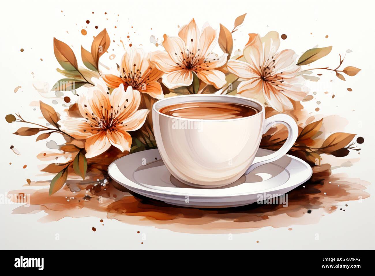 Coffee Watercolor on white background. Watercolor painting daily ...