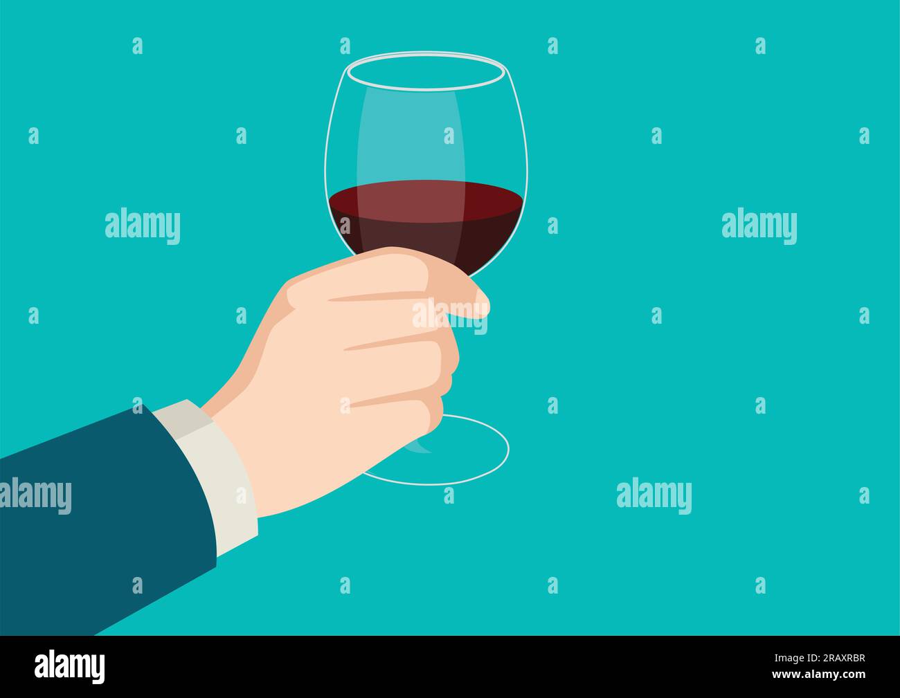 Graphic illustration of a hand holding a wine glass, toast, celebration ...