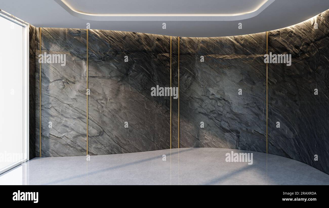 Empty room modern minimalist architecture with stone background, curved ...