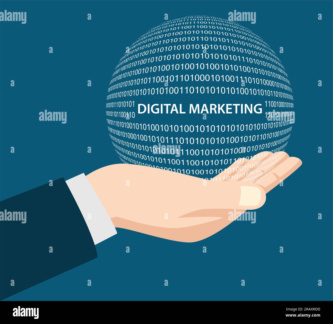 Illustration of a businessman hand holding a sphere of binary numbers ...