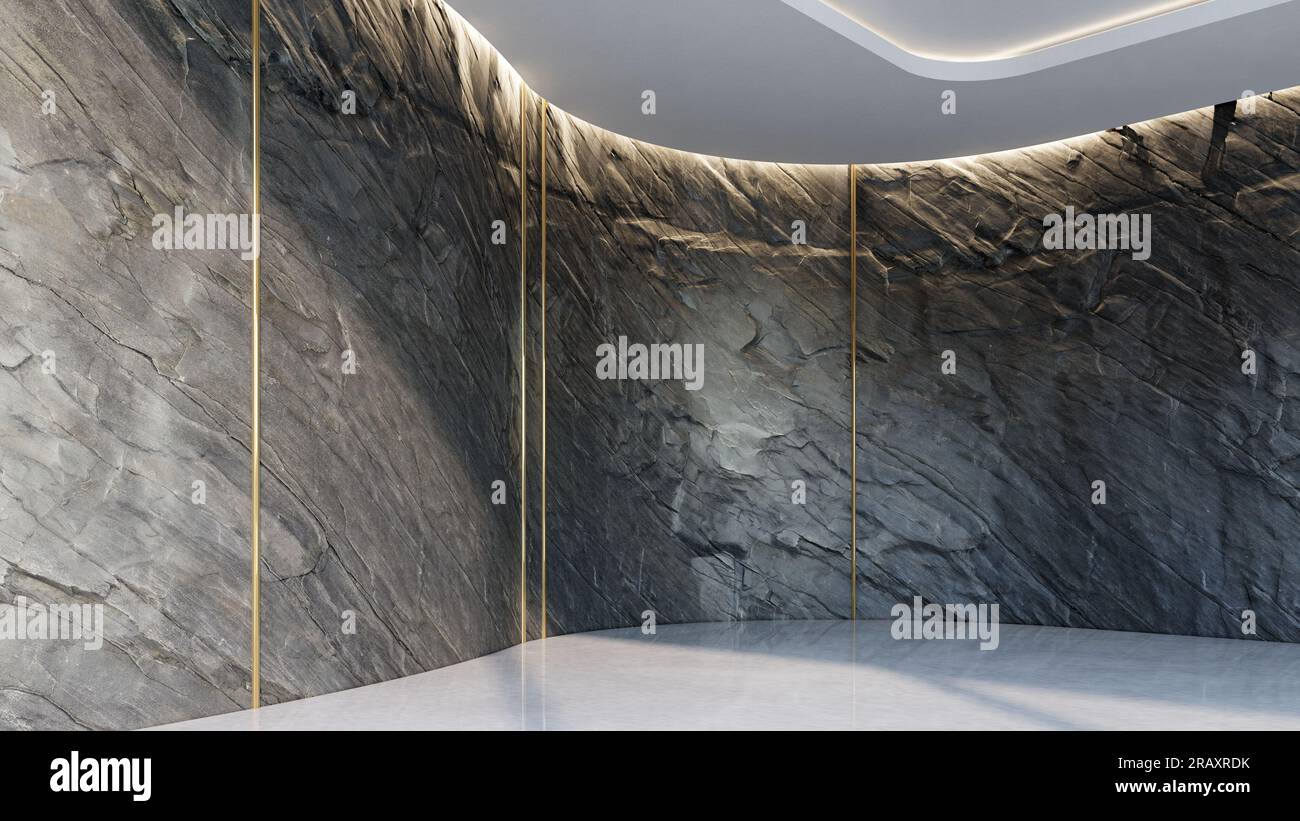 Empty room modern minimalist architecture with stone background, curved ...