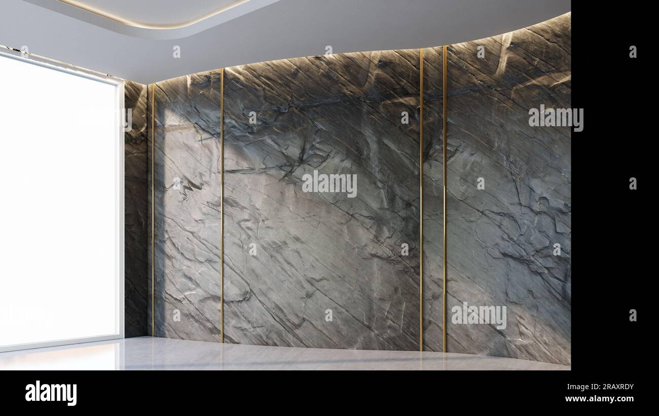 Empty room modern minimalist architecture with stone background, curved ...