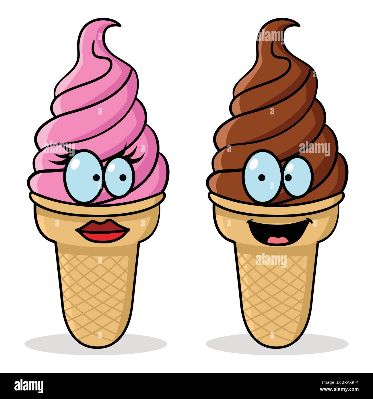 Funny cartoon of strawberry and chocolate flavor ice cream Stock Vector ...