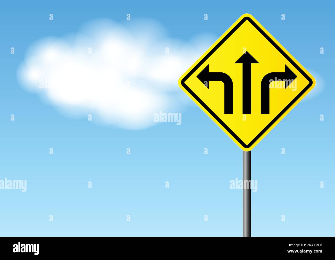 Yellow street sign with direction arrows on bright sky background, for ...