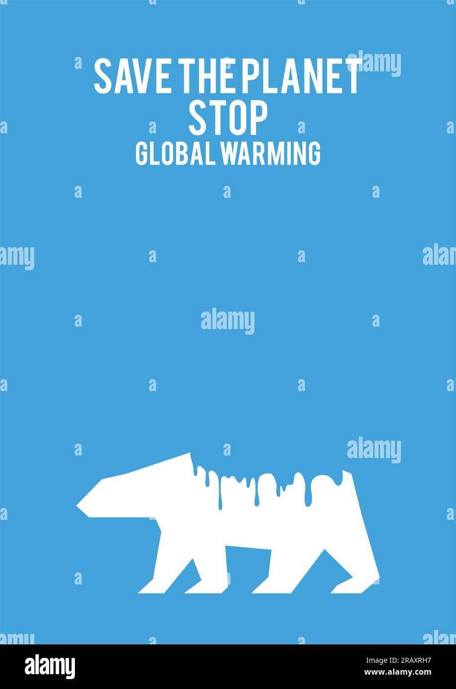 Graphic illustration of a melting polar bear, concept for global ...