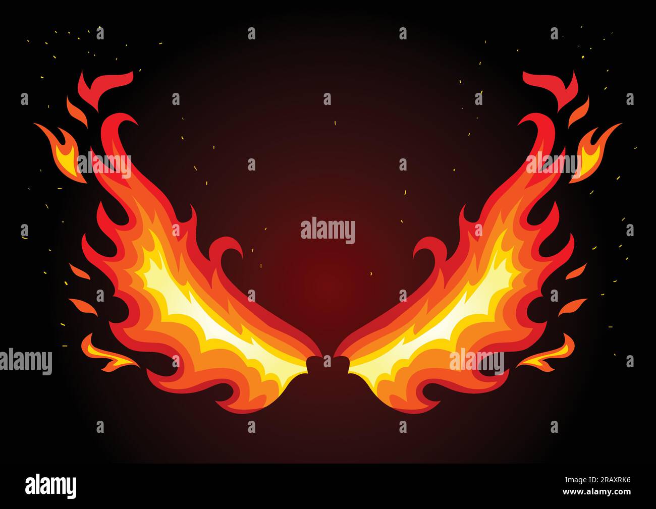 Flat vector illustration of fire wings on dark background Stock Vector ...