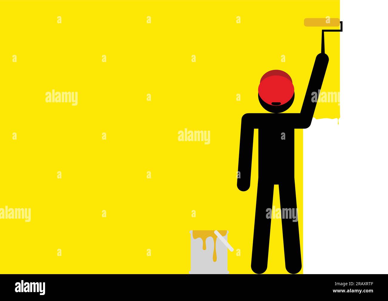 Graphic illustration of a stick figure painting the wall yellow Stock ...
