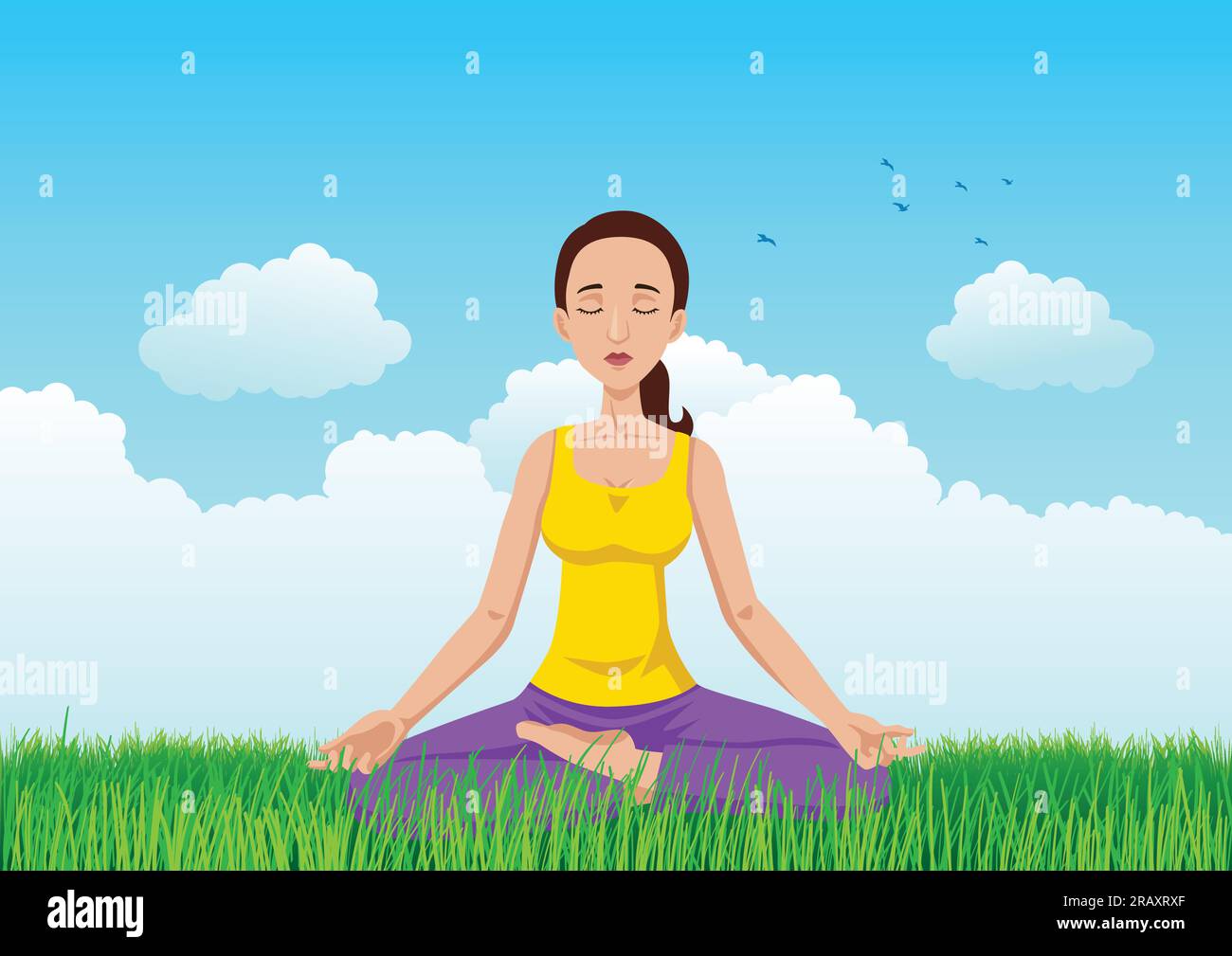 Woman meditating field Stock Vector Images - Alamy
