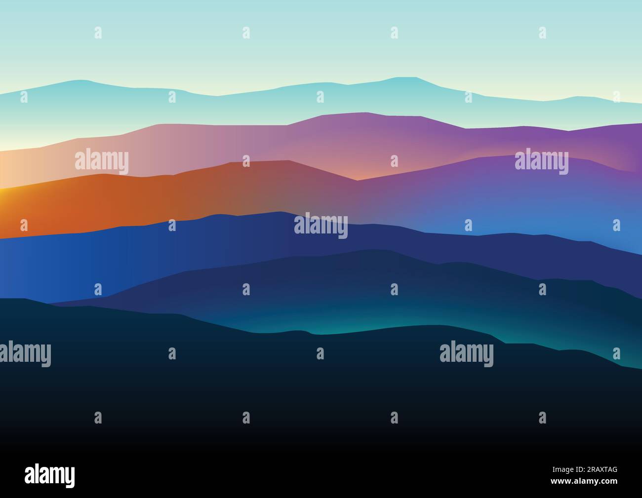 Graphic illustration of mountains landscape in beautiful colors ...