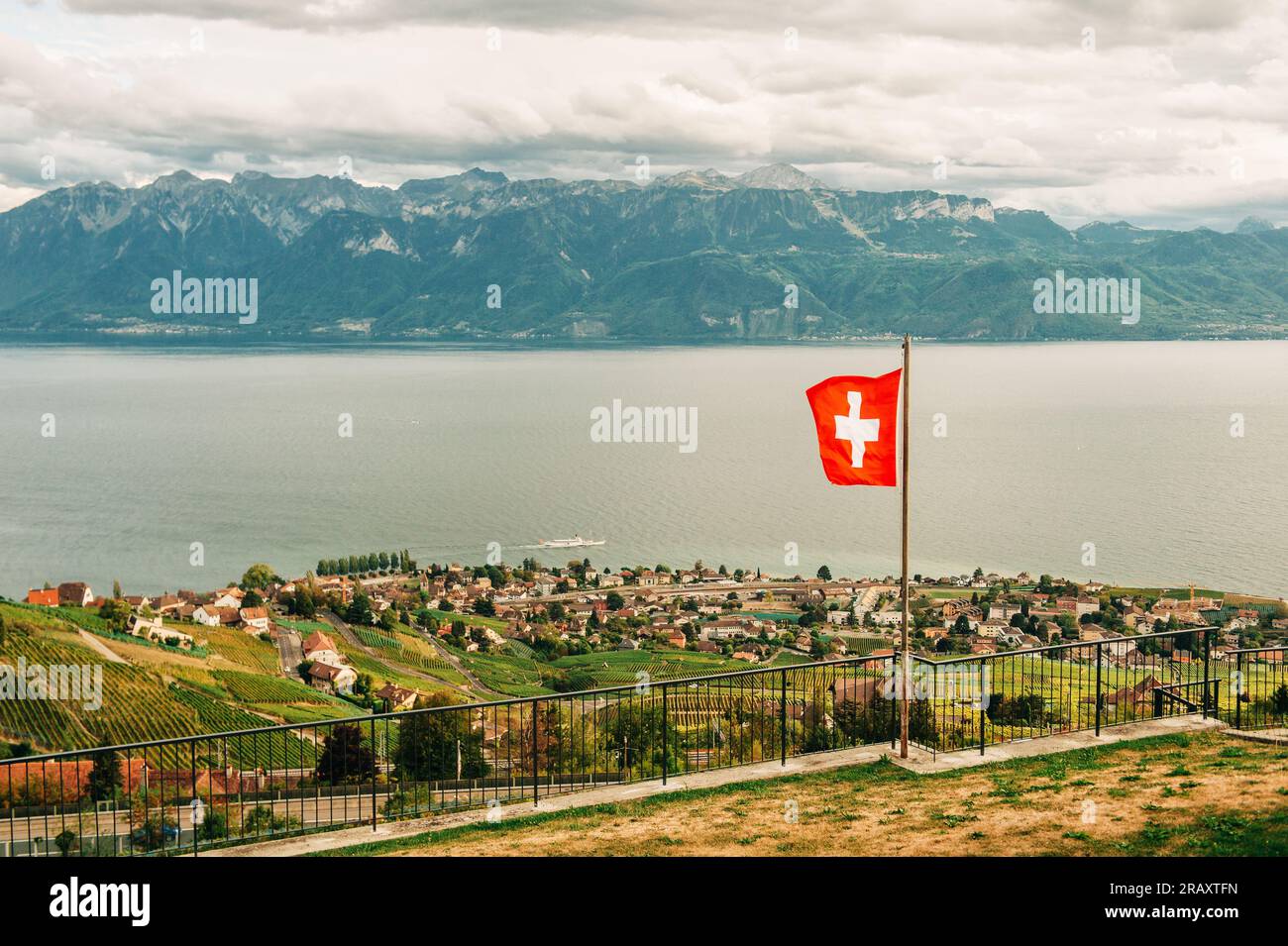 Amazing summer landscape of Lavaux vineyards, swiss riviera, Lausanne ...