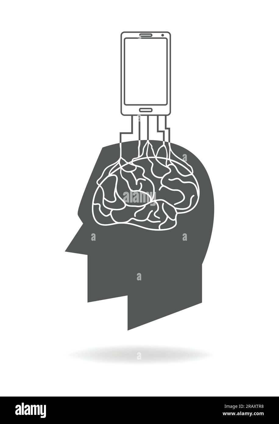 Graphic illustration of a smart phone rooted in the human brain Stock ...