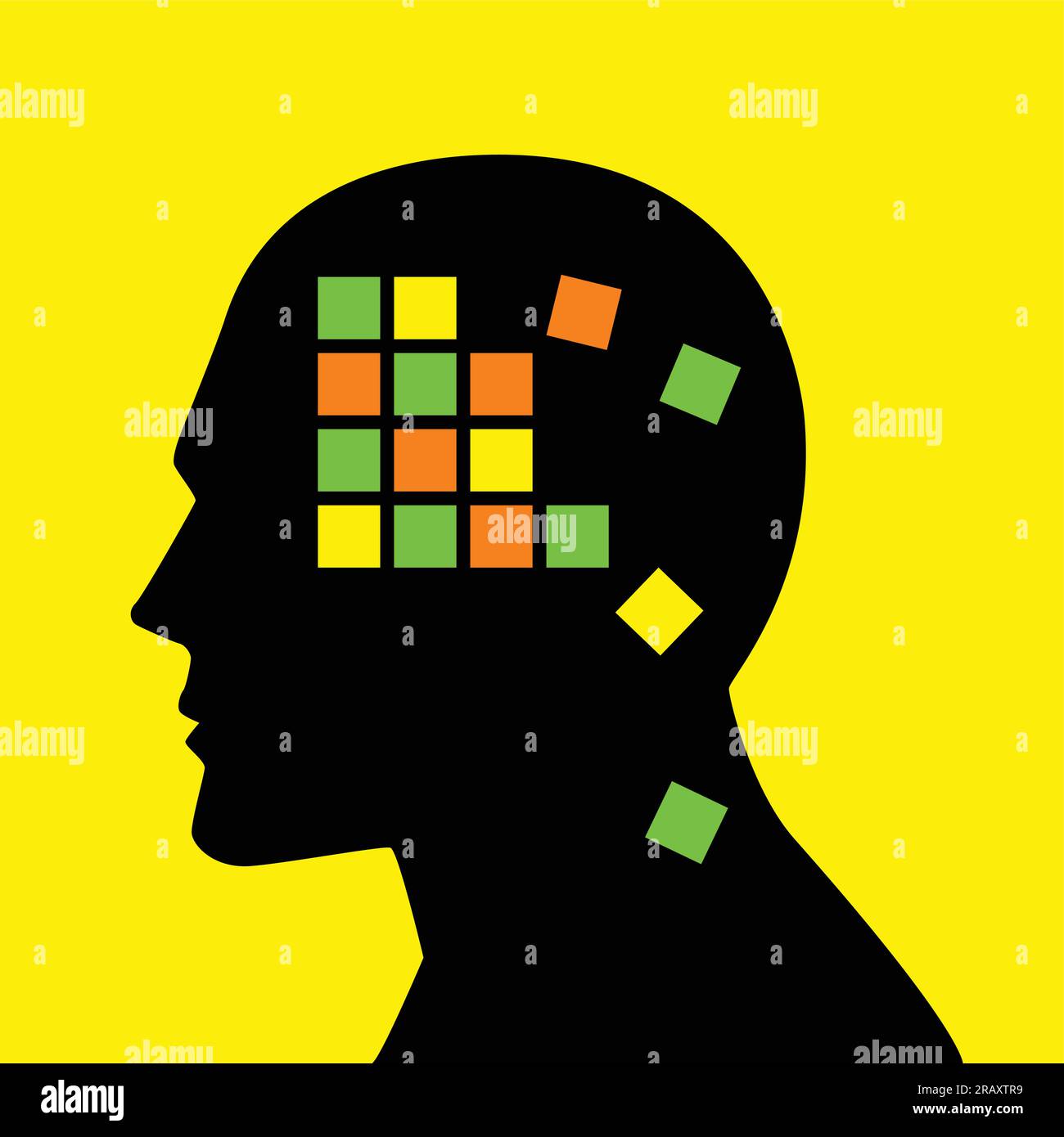 Memory concept graphic, boxes falling apart analogy for memory loss or ...