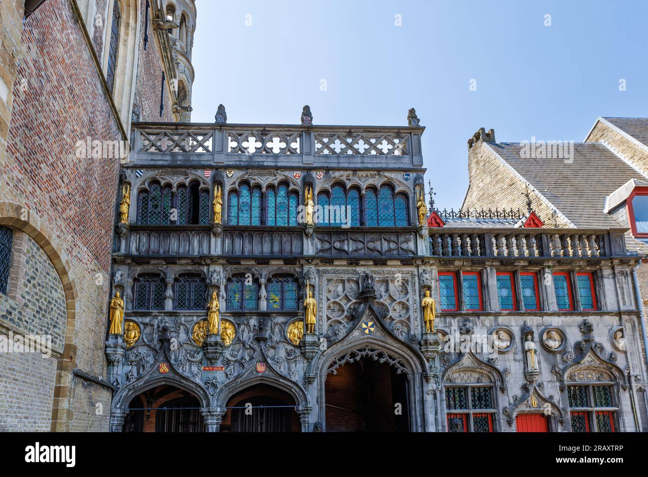 Facade of Basilica of the Holy Blood in Bruges, Belgium, a Roman ...