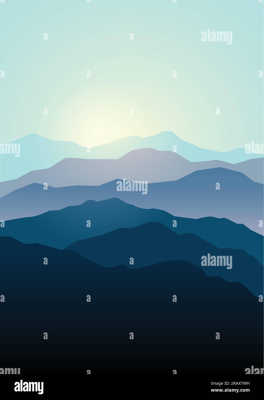 Graphic illustration of mountains landscape in beautiful colors ...